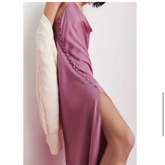 Zara | Dresses | Zara Satin Cowl Neck Slip Dress With Buttons Slit Sexy ...